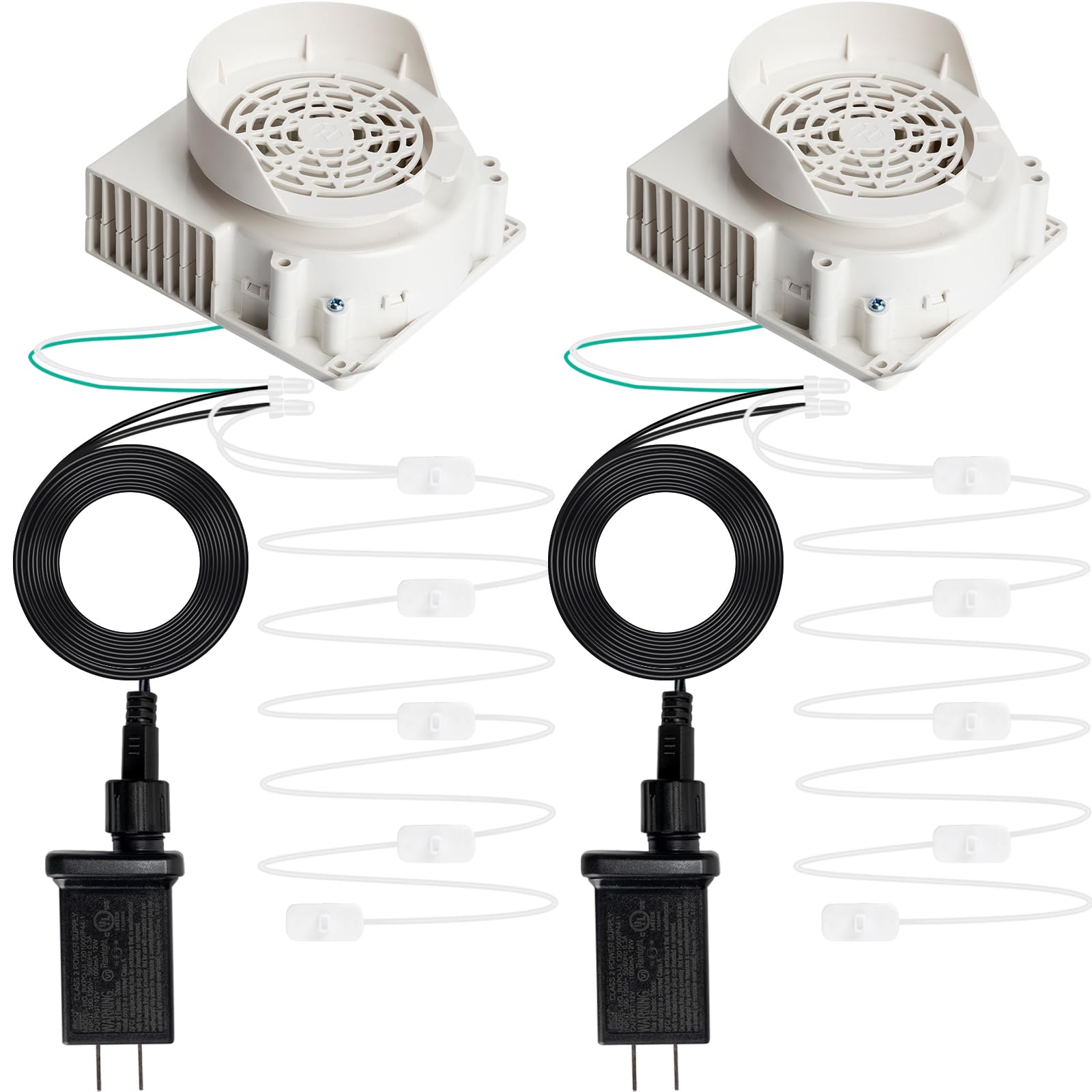 Ceenna 2 Set Air Blower for Inflatables Replacement, White Inflatable Motor Fan Blower with 3 LED Light String and Adapter for Christmas Yard Indoor Outdoor Xmas Holiday Decorations (12V 1.5A)