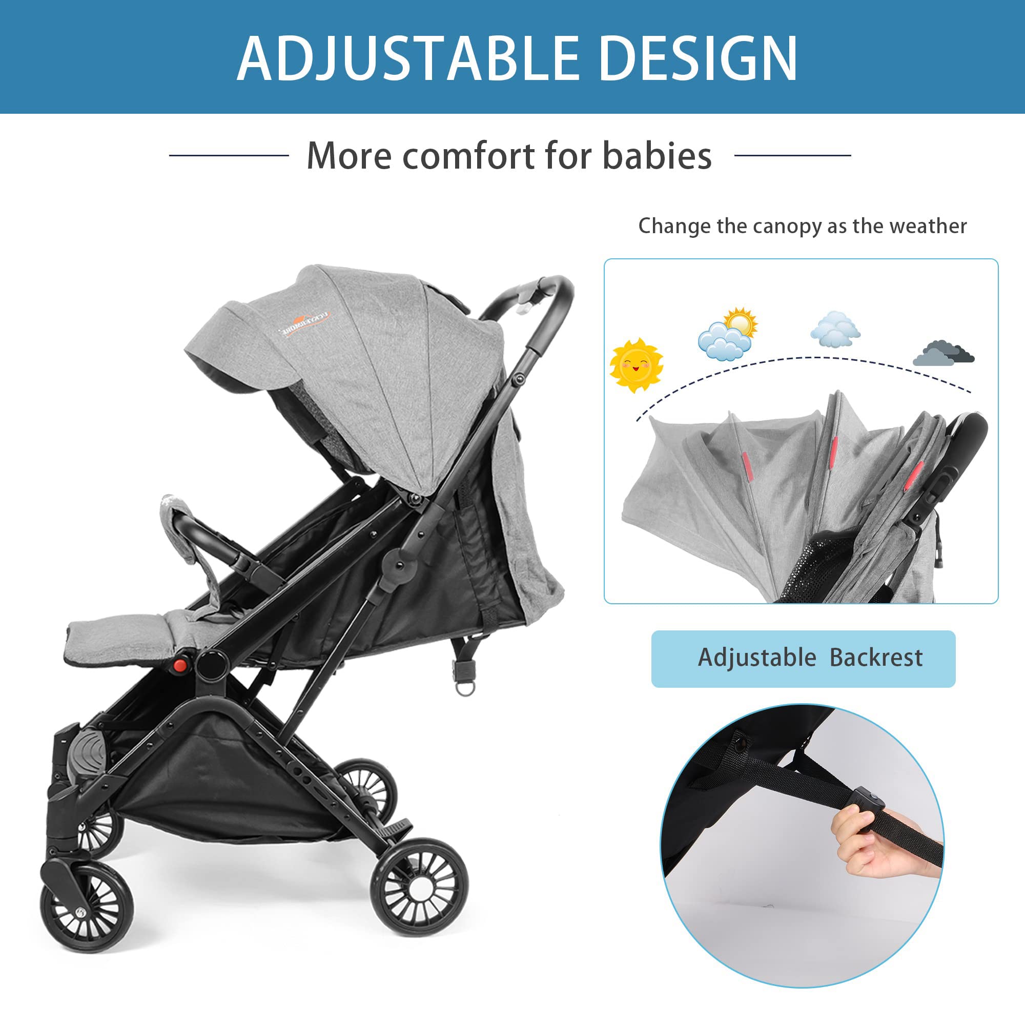 COLOR TREE Lightweight Baby Stroller Foldable Compact Travel Strollers for Airplane with One-Hand Fold Pushchair Adjustable Canopy and Backrest for Toddler & Infant