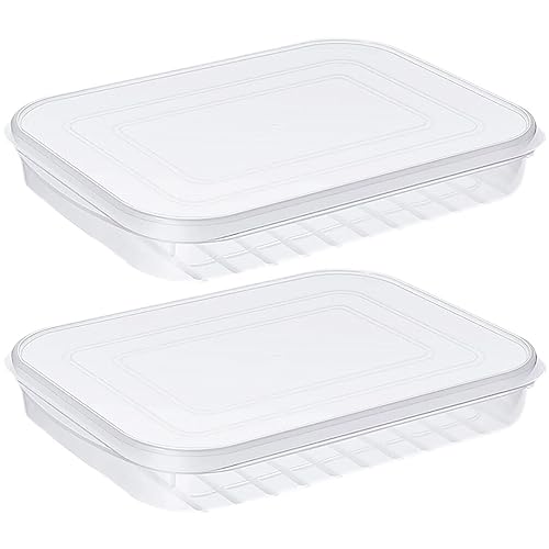 Tofficu 2Pcs Plastic Refrigerator Food Storage Containers, Stackable Refrigerator Organizer Bins with Lids, Fridge Organizers And Storage Containers for Meat, Fruits, Vegetable, Drinks