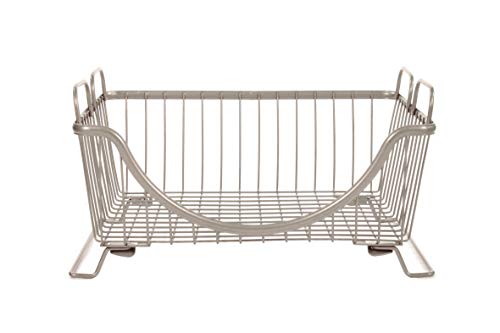 Spectrum Diversified Ashley Stackable Tray, Wire Basket with Raised Feet and Looped Handles Modular Stacking Bin System for Kitchen Countertop & Desk Organization, Satin Nickel