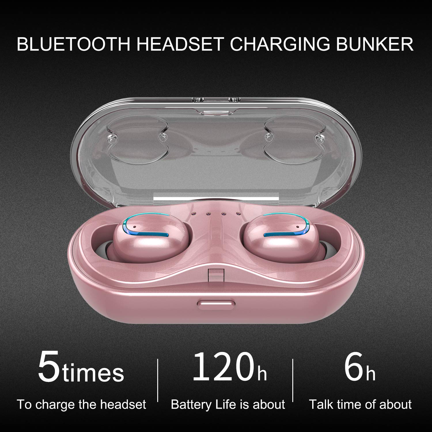 Mini Wireless Earbuds, Bluetooth Earphones in Ear with Wireless Charging Case, IPX7 Waterproof Wireless Mini TWS Mic Hi-Fi Stereo Sport Headphones for iPhone/Samsung/Android(Rose Gold)
