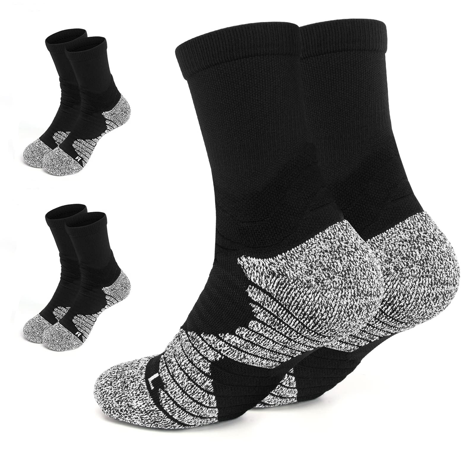 Compression Running Socks for Men Work Boots Compression Athletic Cushioned Crew Socks Moisture Wicking Socks for Basketball Hiking cycling Black-grey