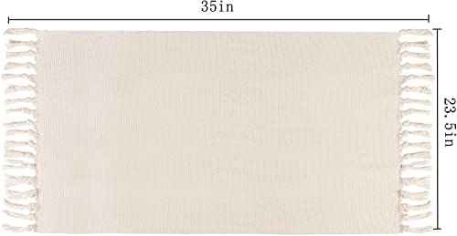 JE JOUE Boho Bathroom Rug 2'x3',Hand Woven Tassel Solid Color Area Rug, Washable Bedroom Runner mat for Laundry Kitchen Outdoor Bathroom Dorm entryway