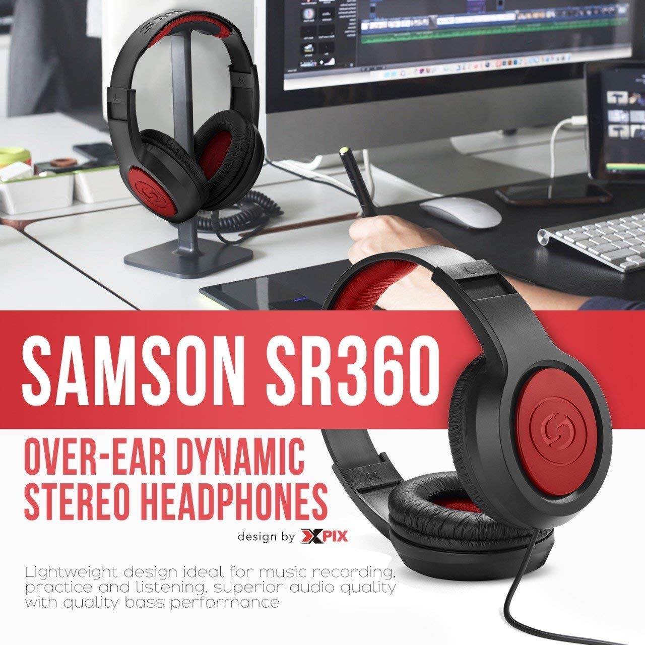 Samson G-Track Pro Professional USB Condenser Microphone w/Audio Interface - Bundled with Samson Headphones and Hardbody Headphone Case Accessory Bundle