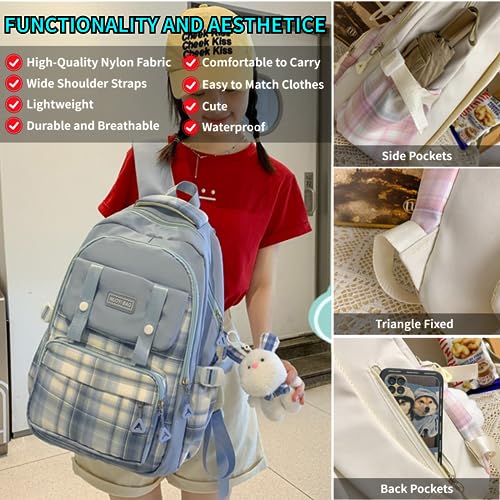 iwhgrmp Kawaii Backpack with Cute Accessories Versatile Big Capacity Cute Aesthetic Travel Backpacks Adorable Lovely Daypack (Blue)