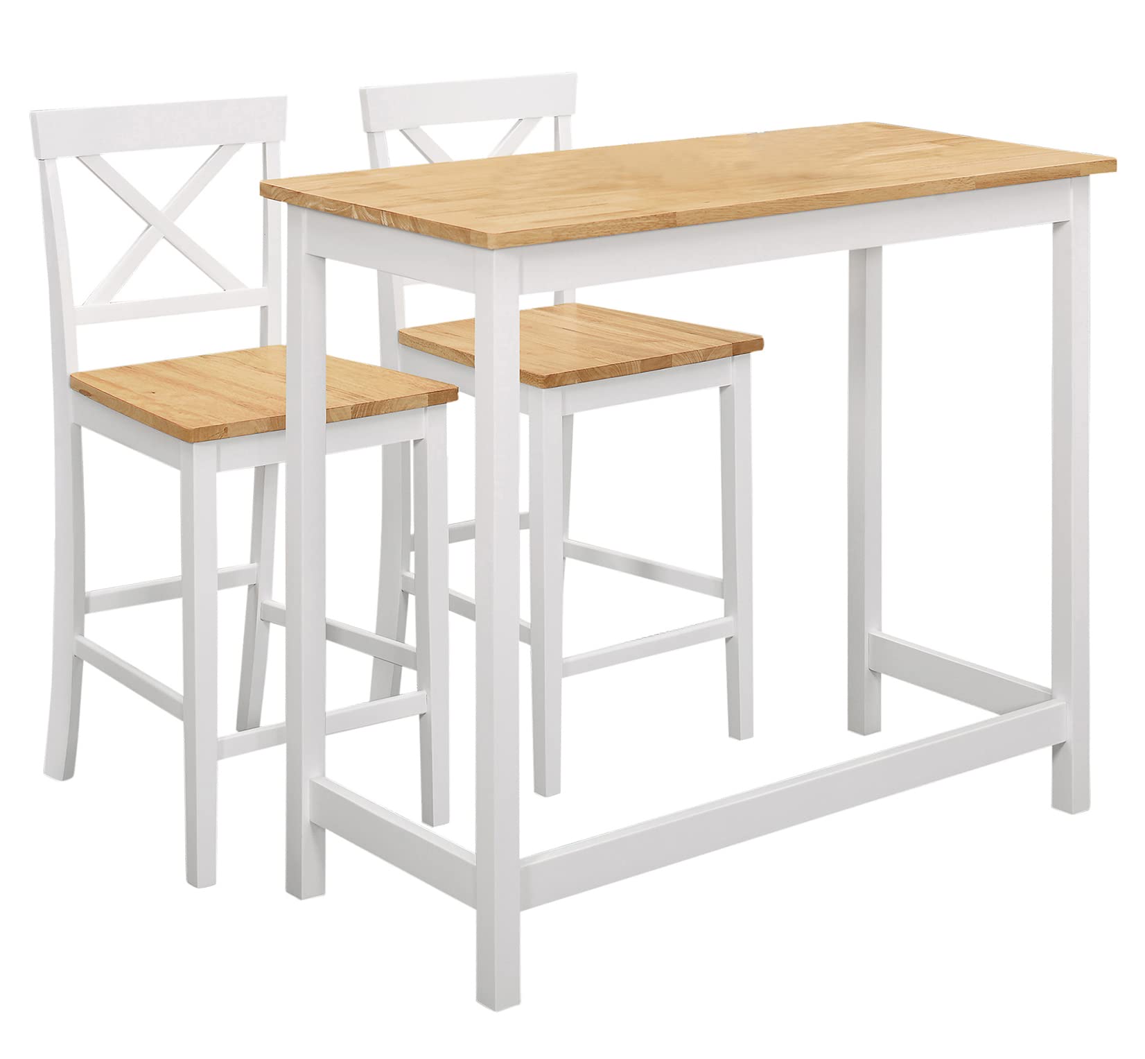 Kings Brand Furniture - 3 Piece Dining Table Set, Counter-Height Bar Breakfast Table with 2 Stools for Living Room Kitchen Small Space Apartment - White