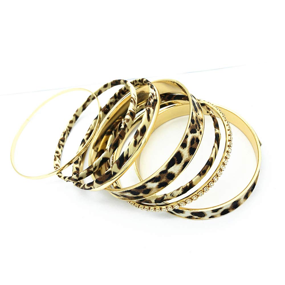 COLORFUL BLING 8-12Pcs Mottled Leopard Bangle Bracelet Set Stackable for Women Indian Multilayer Punk Gold Tone Wrapped Cuff Bracelets Wristband Statement Jewelry-white resin