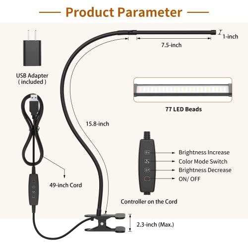 iZELL Book Light, LED Reading Light Clip On [3 Color Modes & 10 Brightness Levels] Flexible Gooseneck Book Reading Lamp for Kids Reading in Bed at Night Clip Bedside Table Headboard Dorm