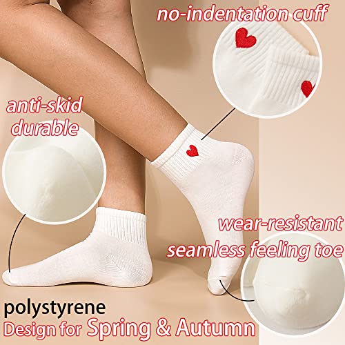 CHUNFO Cute Heart White Red Crew Women Socks Frilly Fun Bear Pattern Long Ankle Novelty Aesthetic Girls Sock 4 & More Pairs (5Pairs β Heart Pattern 03)