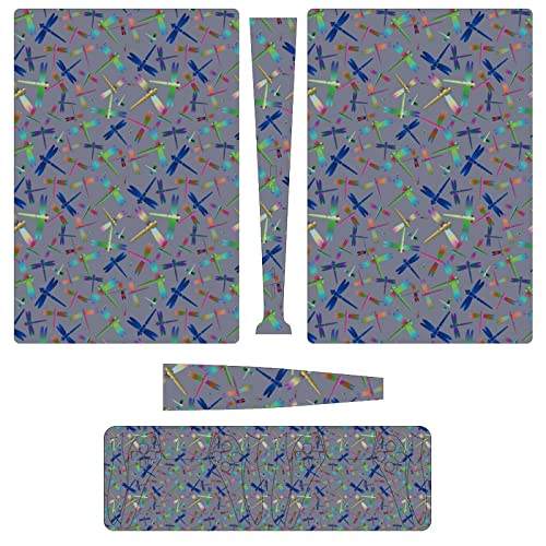 Colored Cute Dragonfly Full Protective Skin Cover Design Wrap Decal Sticker Compatible with PS5 Digital Edition Console and Controller
