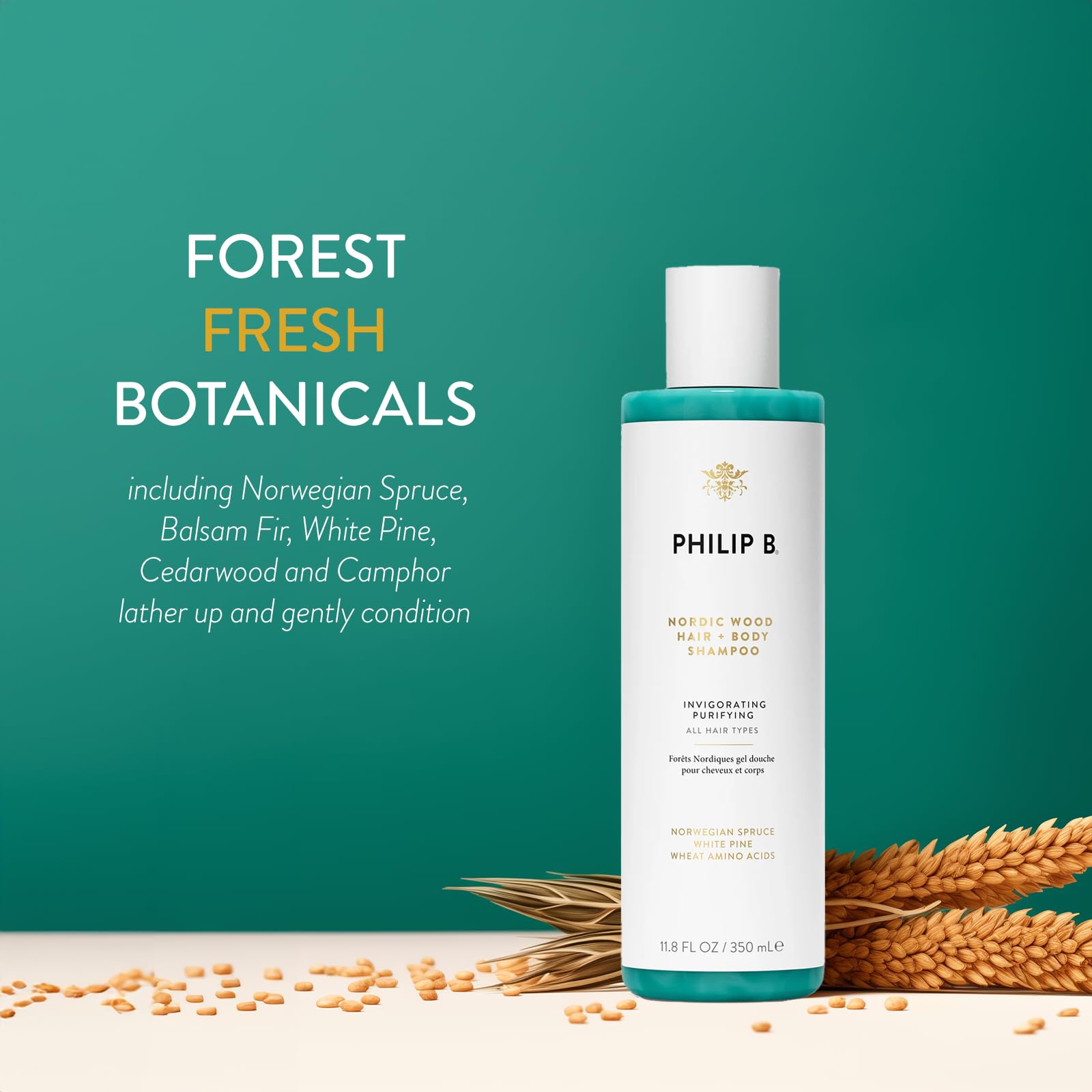 Philip B Nordic Wood Hair + Body Shampoo | Invigorating and Purifying Hair and Body Shampoo that Lathers Up Luxuriously, 11.8 oz.