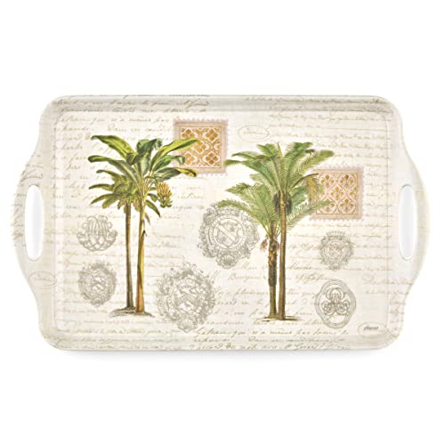 Pimpernel Vintage Palm Study Collection Large Handled Tray | Serving Tray for Lunch, Coffee, or Breakfast | Made of Melamine for Indoor and Outdoor use | Measures 18.9" x 11.6" | Dishwasher Safe
