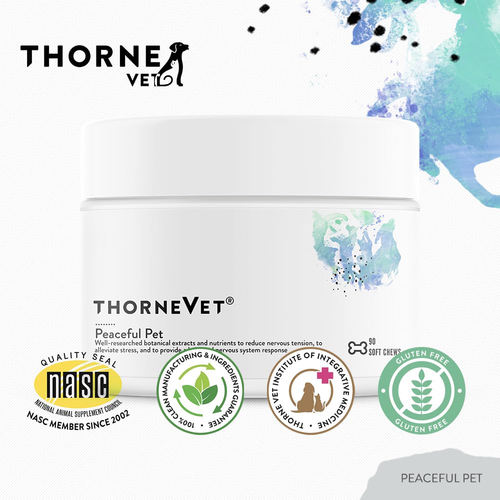 ThorneVet Peaceful Pet Calming Chews for Dogs & Cats - Soft Chews with Calming Nutrients & Botanicals to Support a Healthy Nervous System - Bacon Flavor Dog Treats with Amino Acids & Vitamins - 90 ct