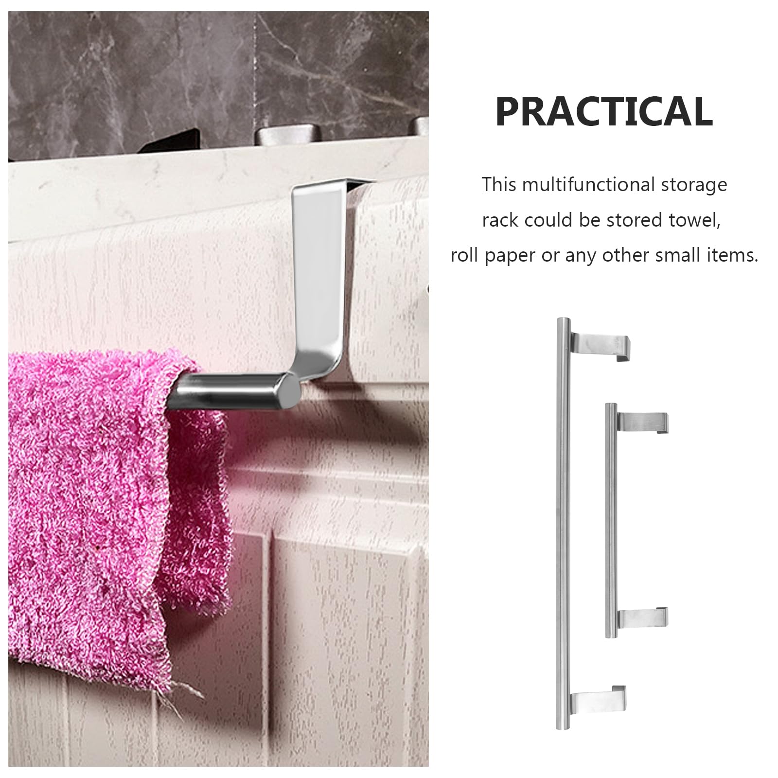 PRETYZOOM 2pcs Over Door Towel Rack, Metal Towel Bar Cabinet Towel Rack Hanging on Inside or Outside of Doors, No Drill Towel Rack for Kitchen Bathroom (2 Size)