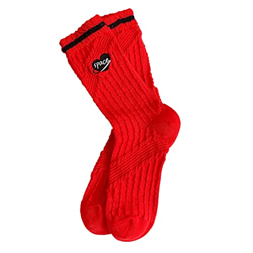 Compression Socks Men Women Autumn And Winter Red Color Matching Thickened Warm Mid Tube Socks Womens Cushion Socks