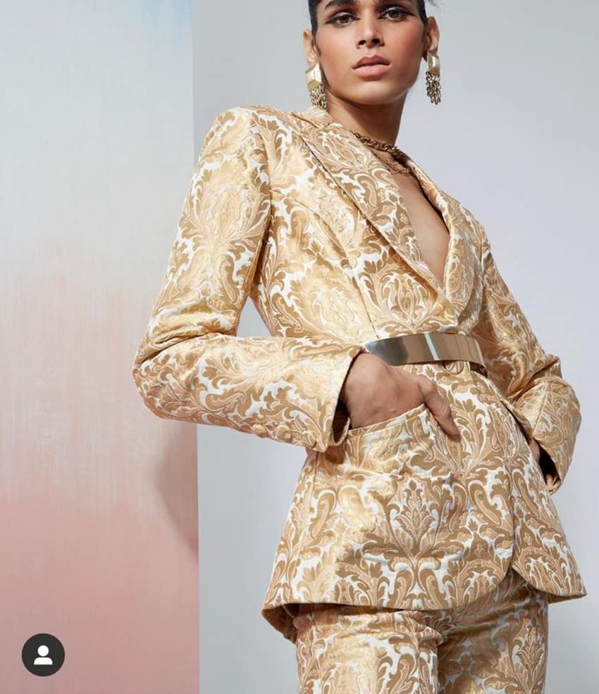 Silk Brocade Fabric -Beige/Gold Floral 44" BRO9[3]