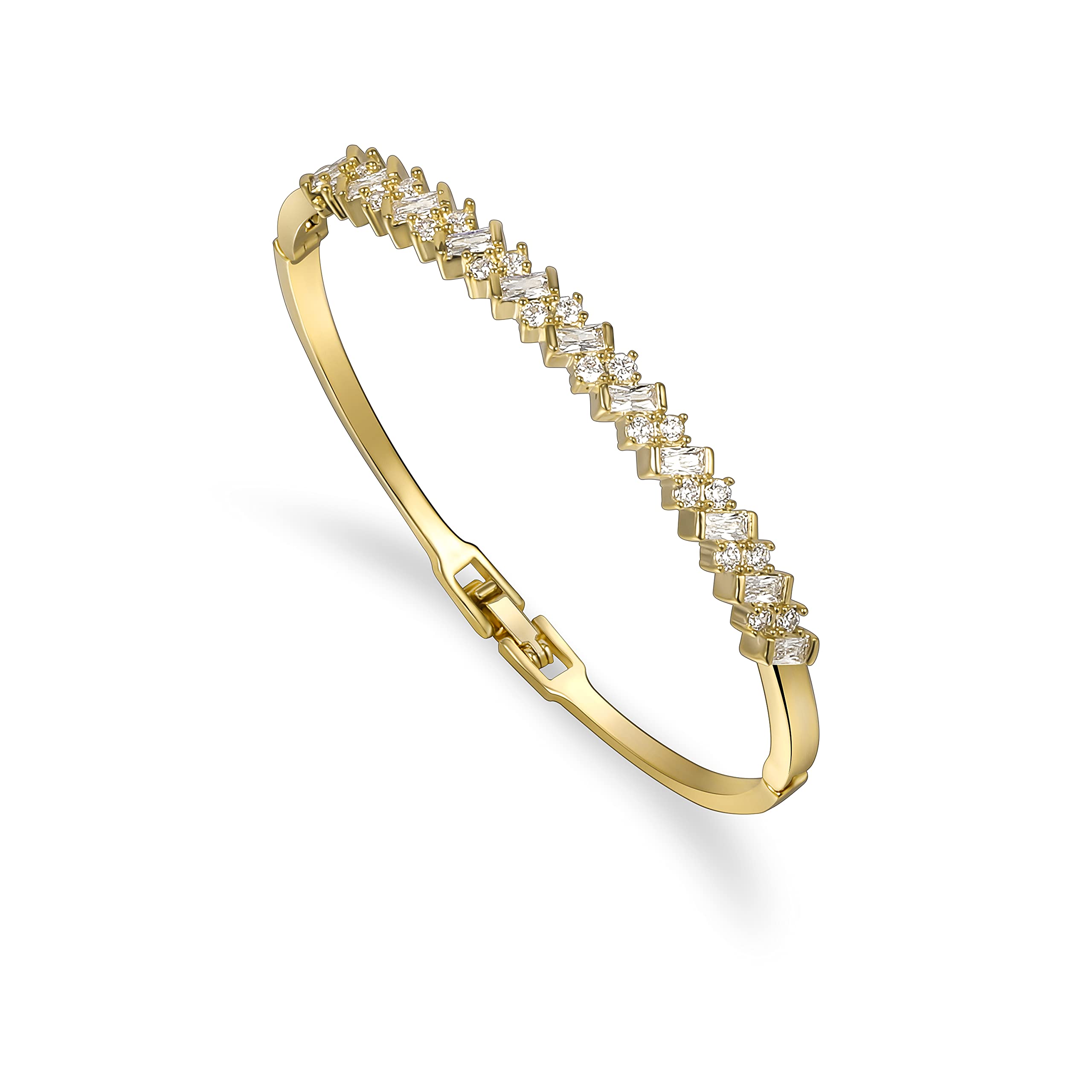 Cowlyn Open Cuff Bangle Cubic Zirconia Classic Tennis Bracelet 14K Gold Plated Jewelry for Women Women