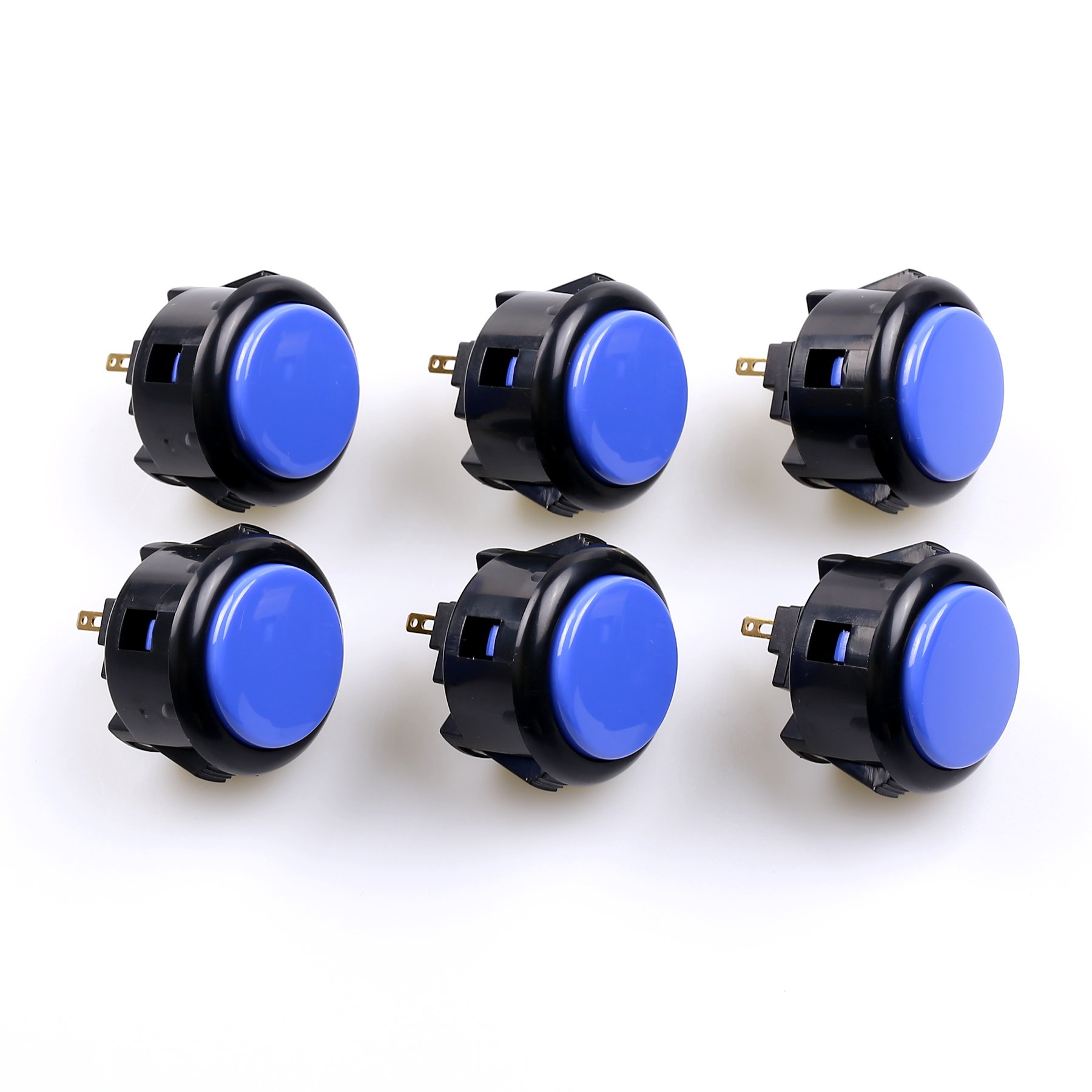 Sanwa 6 pcs OBSF-30 Original Push Button 30mm - for Arcade Jamma Video Game & Arcade Joystick Games Console (Black & Blue) S@NWA