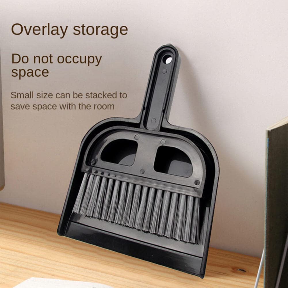 FEMUN Small Broom and Dustpan Set, Hand Broom, Desktop Keyboard Broom, Plastic Mini Broom and Dustpan Set, Home Multifunctional Small Broom, Kitchen Gadgets, for Desk, car and pet Waste (Black)