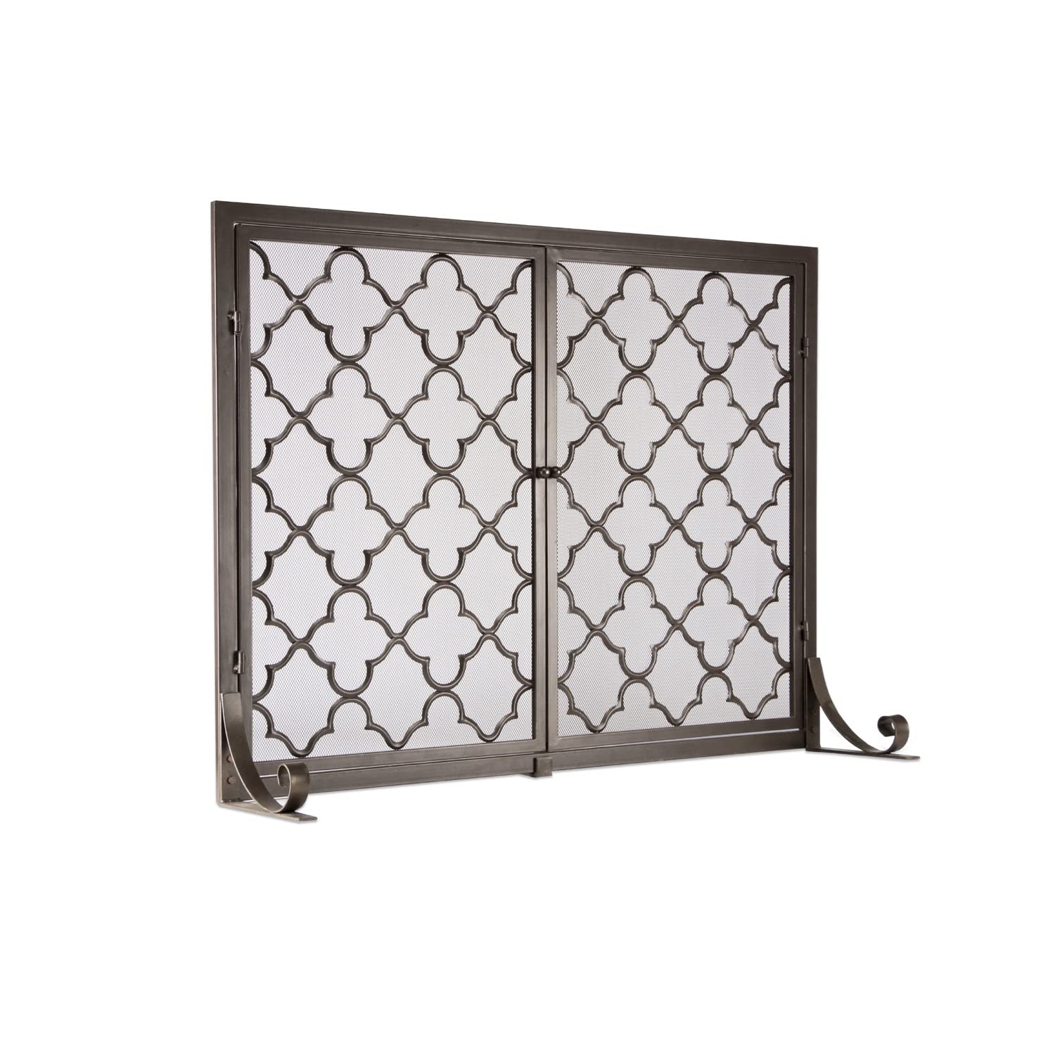 Plow & Hearth 66A35-PWT Small Geometric Screen with Doors, 38''W x 31, Pewter