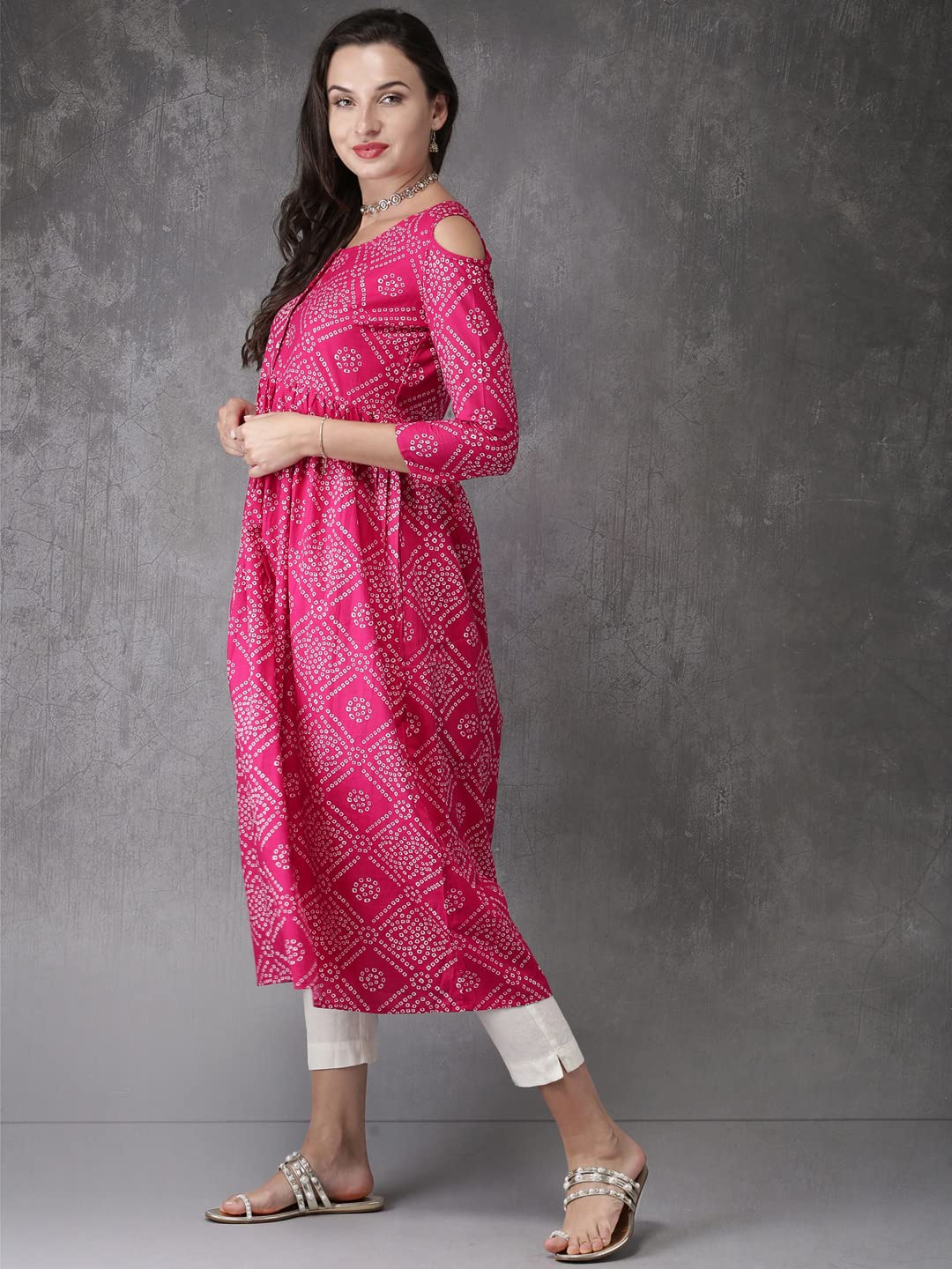 Chandrakala Kurti Palazzo Pant Set for Women Pink,Large (K204PIN3)