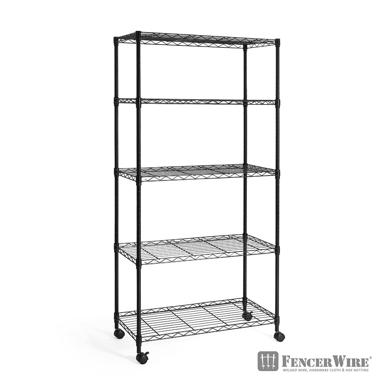 Fencer Wire 4/5-Tier Adjustable Height Wire Shelving Unit, Garage Shelving Storage Organizer, Wire Rack Shelving, Metal Steel Storage Shelf, Utility Storage Shelf with Leveling Feet and Wheels, Black