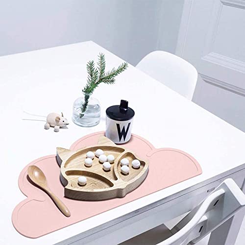 PandaEar 2 Pack Silicone Table Placemats Food Grade Mats for Kids Baby Toldder| BPA Free Non Slip Eating Table Mat Lightweight Portable with Unique Raised Edge (Pink Grey)