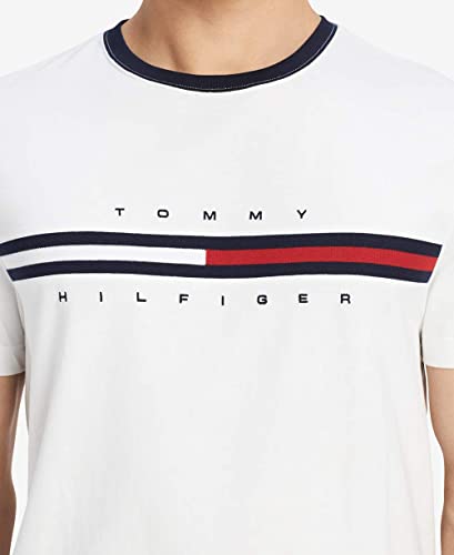 Tommy Hilfiger Men's Short Sleeve Signature Stripe Graphic T-Shirt, Bright White, SM