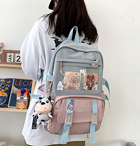 JELLYEA Kawaii School Backpack for Girls with Cute Pin and Accessories School Teens Bookbag Cute Backpack Middle Elementary (Pink)