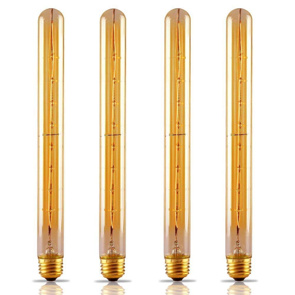 HUIBONA Edison Light Bulb 40 Watt, T10/T300 11.6in Long Tube Edison Vintage Filament Bulbs E26 Base 2300K Yellow Light Dimmable Antique Filament Style Decorative Light Bulbs,4-Pack.