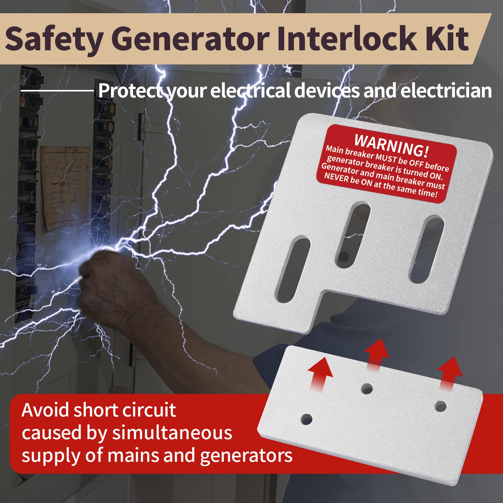 Generator Interlock Kit Compatible w/Square D QO & Homeline 150 or 200A Breaker Box, 1-3/8” Space on Main & Generator Circuit Panel, Safety Manual Lockout Transfer-Switch for Outdoor Portable Power