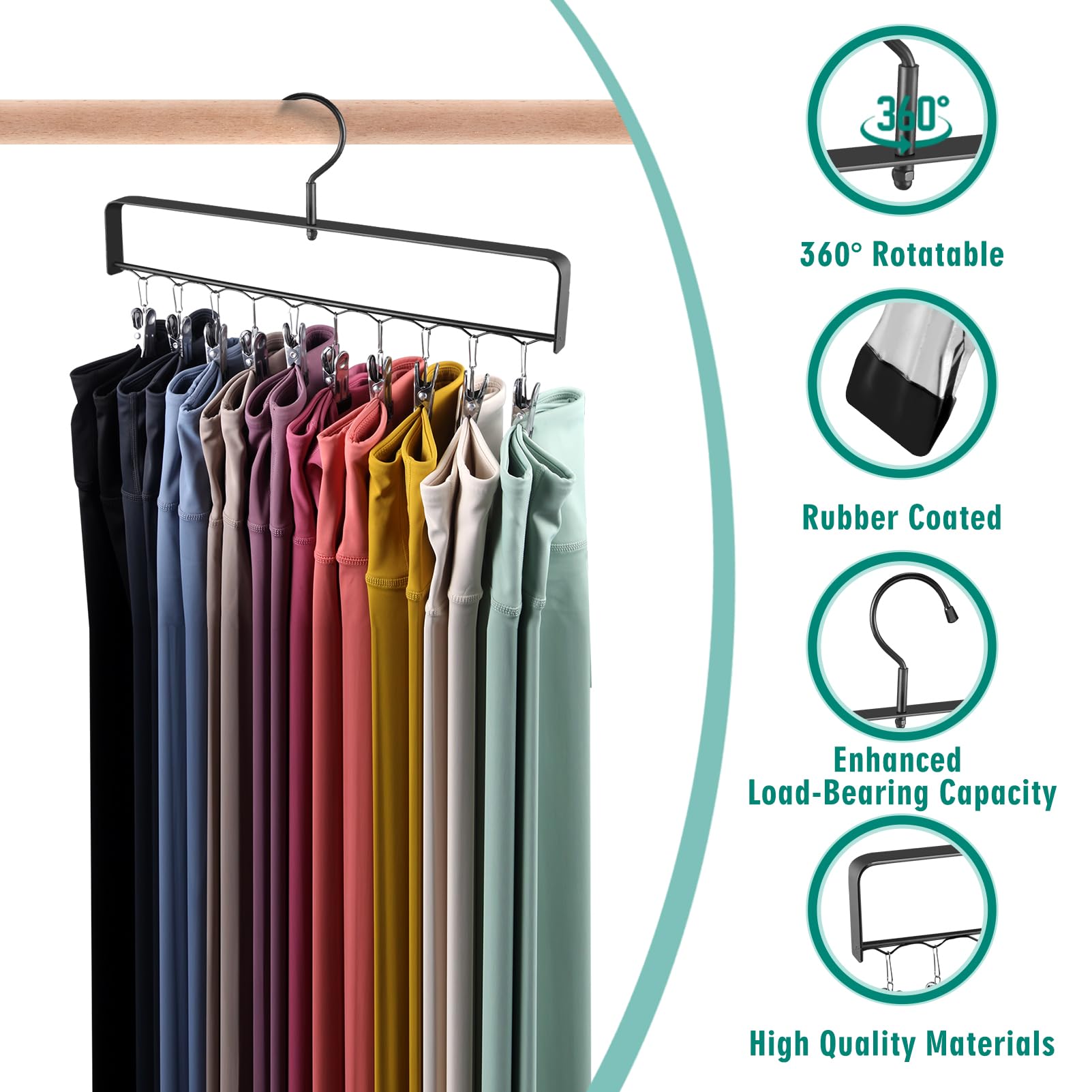 Gumilyo 2 Pack Legging Hanger for Closet, Deformation Resistance/High Load-Bearing/ 360° Rotatable/Space-Saving, Pants Hangers Also for Jeans, Caps, Bra, etc