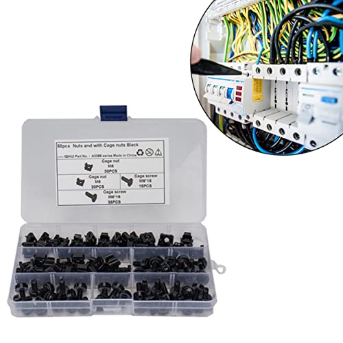 DIKACA Black Lug Nuts Rack Screws 1 set Studs Nuts& Nuts Screws Server Rack Gaskets Replacement Square Cabinet Cage Computer Insert Mount Accessory Black Lug Nuts Rack Screws