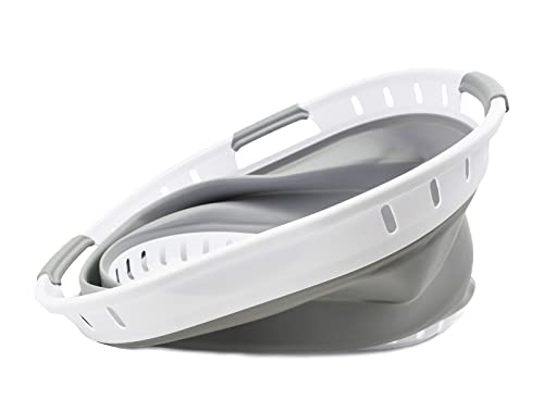 SAMMART 25L (6.6 gallon) Collapsible Plastic Laundry Basket - Foldable Pop Up Storage Container/Organizer - Space Saving Hamper/Basket (White/Grey)