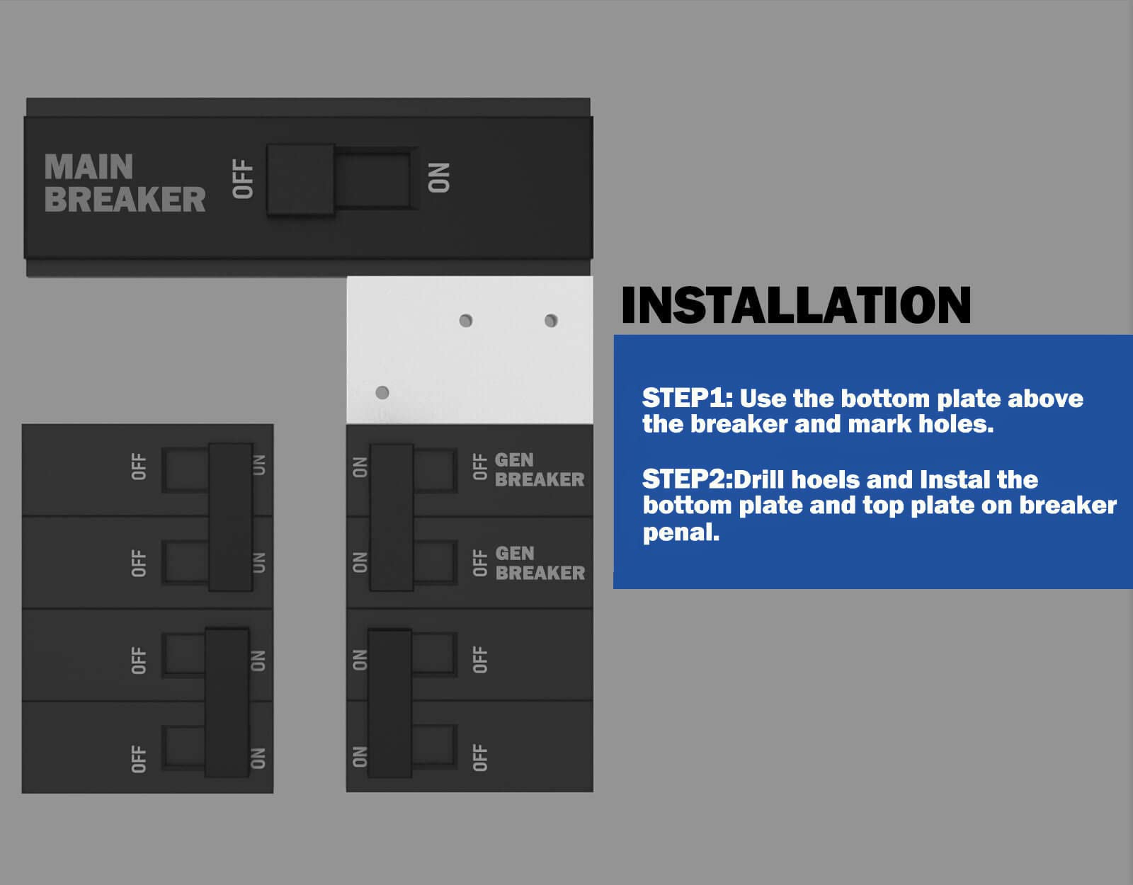 Generator Interlock Kit Compatible with Square D QO or Homeline 150 or 200 amp Panels. 1 3/8 inches Spacing Between Main and Generator Breaker