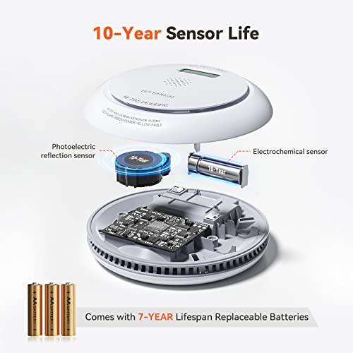 Jemay Combination Smoke and Carbon Monoxide Detector, Battery Operated Smoke Detector Carbon Monoxide Detector Combo with 10-Year Lifespan,Large LCD Display, Test/Silence Button, 1 Pack