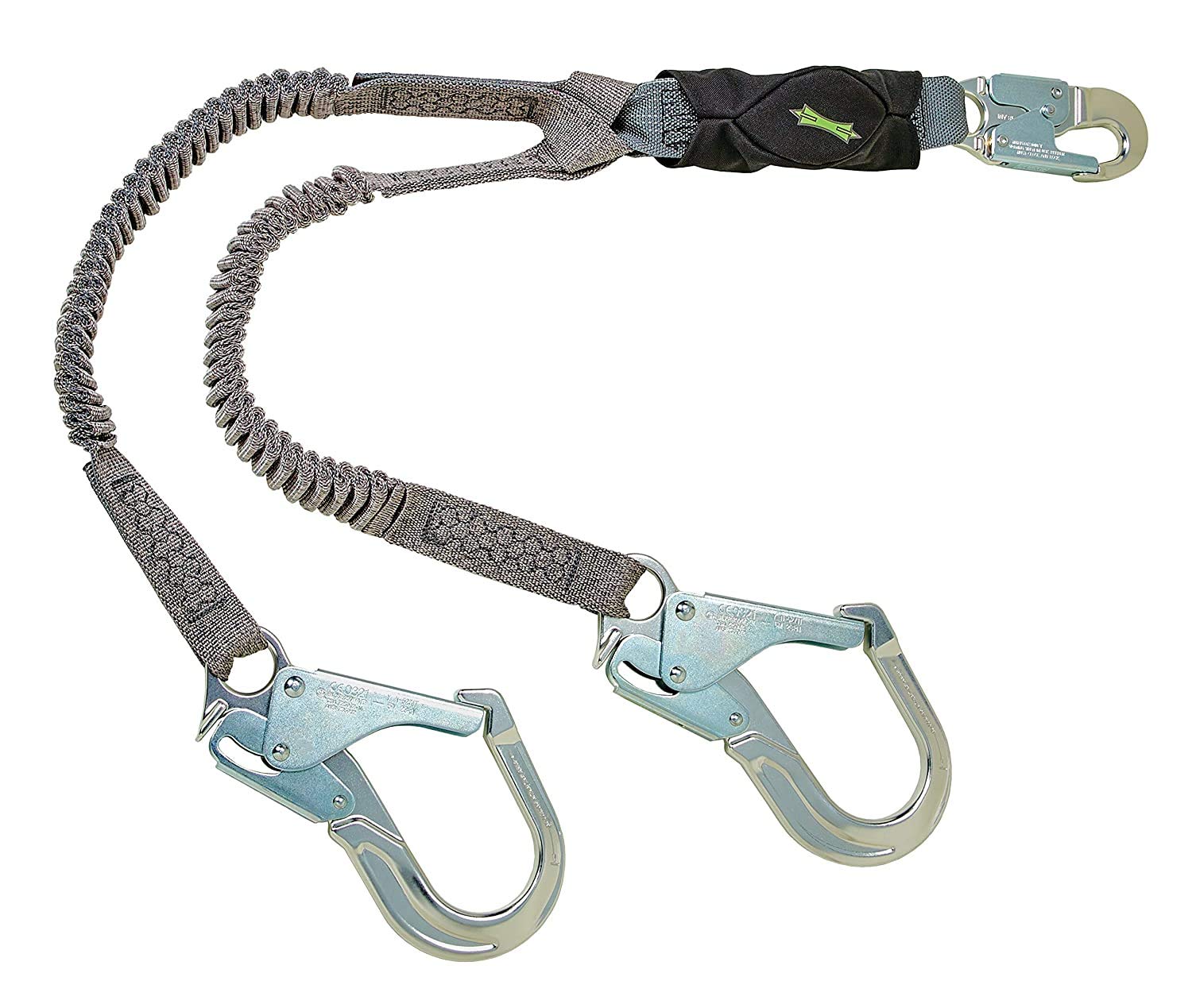 MSA 10193555 V-Series Stretch Shock Absorbing Lanyard - 6', Twin-Leg, 36CL Large Snaphooks, Stretchable Length, Polyester Web, Durable, Energy Absorbing Lanyard