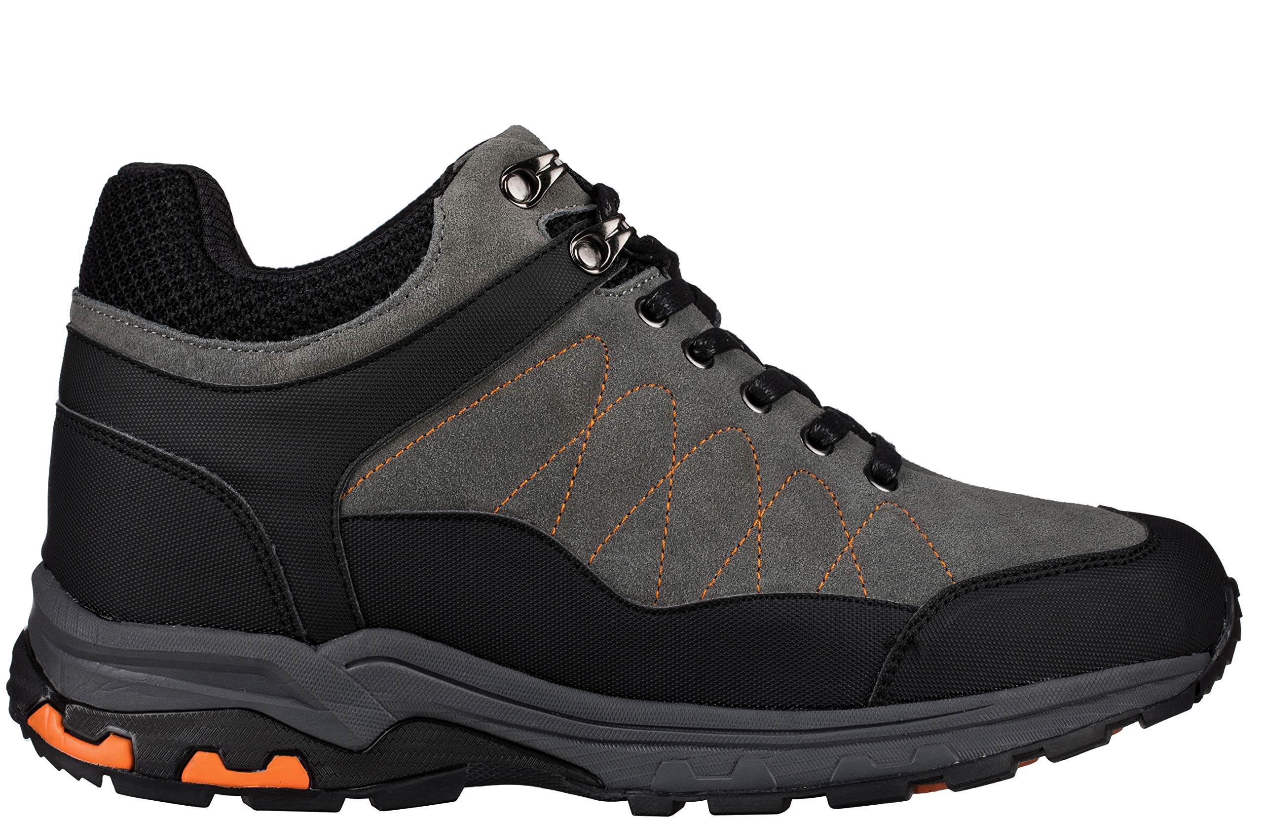 CALTO Men's Invisible Height Increasing Elevator Shoes - Grey Suede/Mesh Lace-up Hiking Boots - 3.2 Inches Taller - H75472 - Size 7 D(M) US