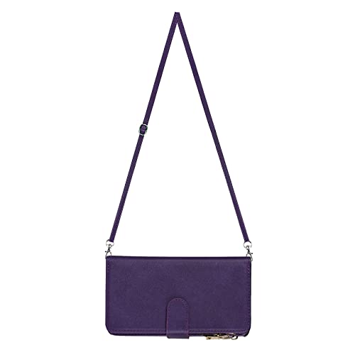 Jaorty iPhone SE 2022/SE 2020/iPhone 8/iPhone 7 Phone Case Wallet for Women Men with Card Holder,iPhone SE 2022 Crossbody Case with Strap Shoulder Lanyard,Zipper Pocket PU Leather Cases,4.7" Purple