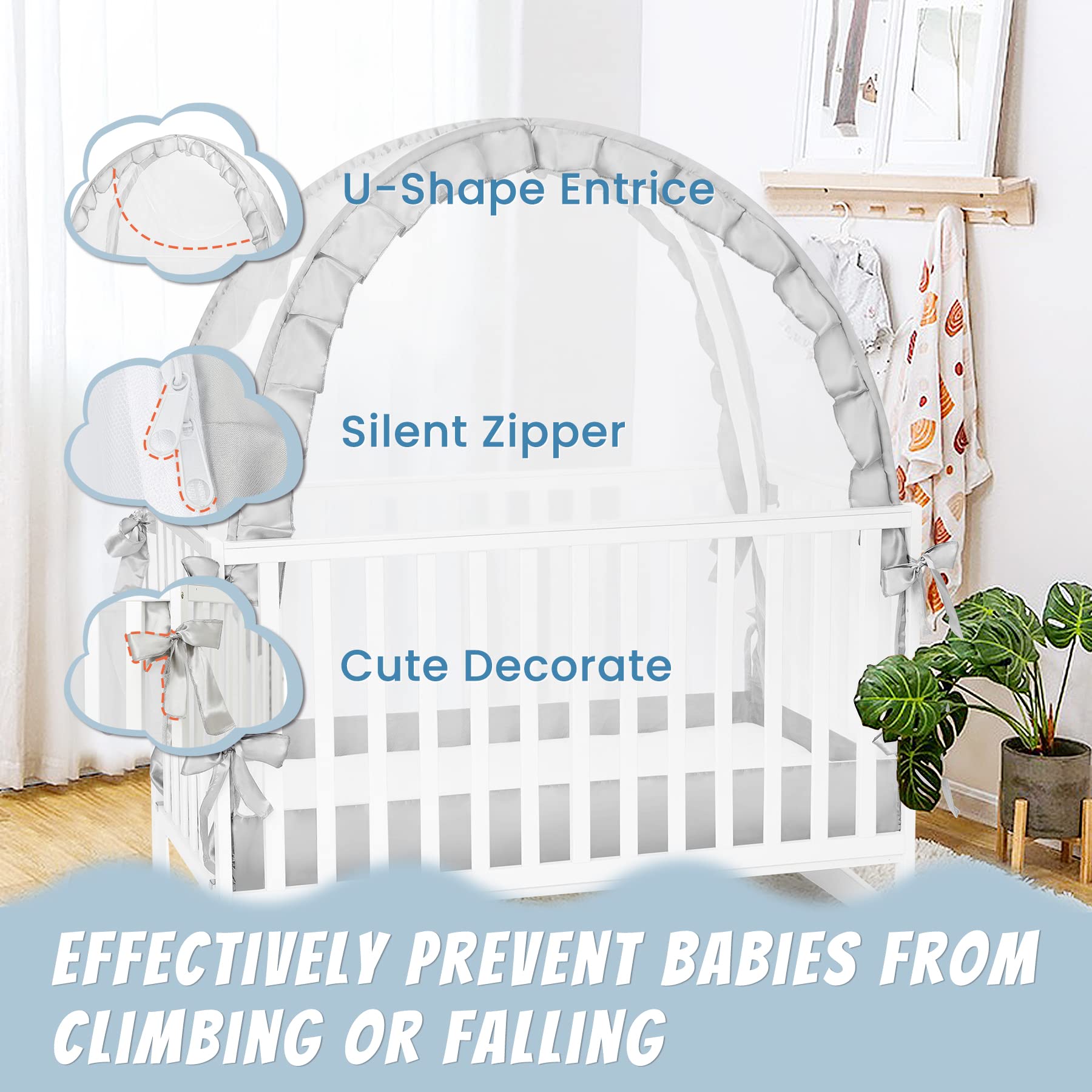 Kylinton Crib Net to Keep Baby in, Safety Crib Tent, Pop Up Pack N Play Tent, Crib Canopy, 28" x 52", Mini Crib Net to Keep Baby from Climbing Out Protect Babies from Falls or Bites, Grey
