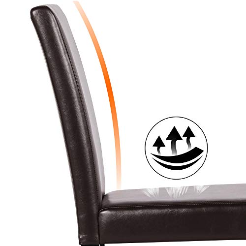 Yaheetech Dining Chairs Side PU Cushion Chairs with Waterproof Surface and Wood Legs for Kitchen Restaurant and Living Room, Set of 4, Brown