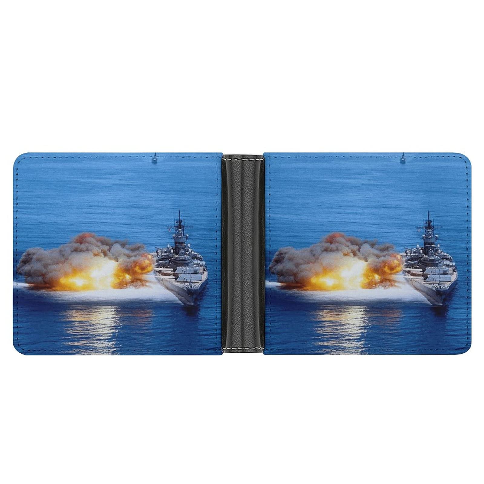 Shooting Battleship Leather bi-fold wallet, fashionable wallet and credit card holder, suitable for adults, children and teenagers