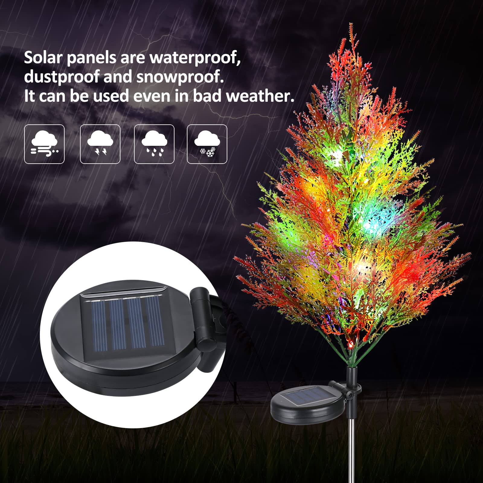 COSYONALL Solar Christmas Tree Lights Decorations Outdoor, 2 Pack Waterproof Solar Flowers Light with 12 LEDs