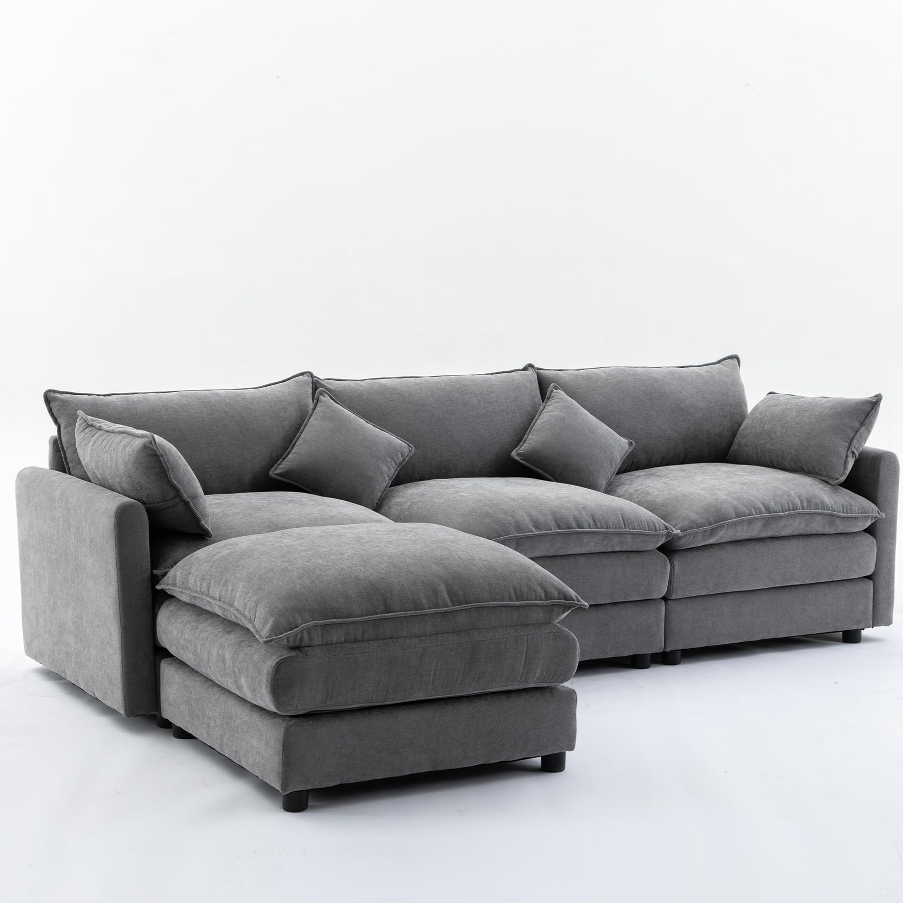 Dolonm L Shaped Sofa Modern Grey Sectional Couches for Living Room Extra Large Cloud Couch 3 Seater Upholstered Sofa with Ottoman, 101 Inch Wide