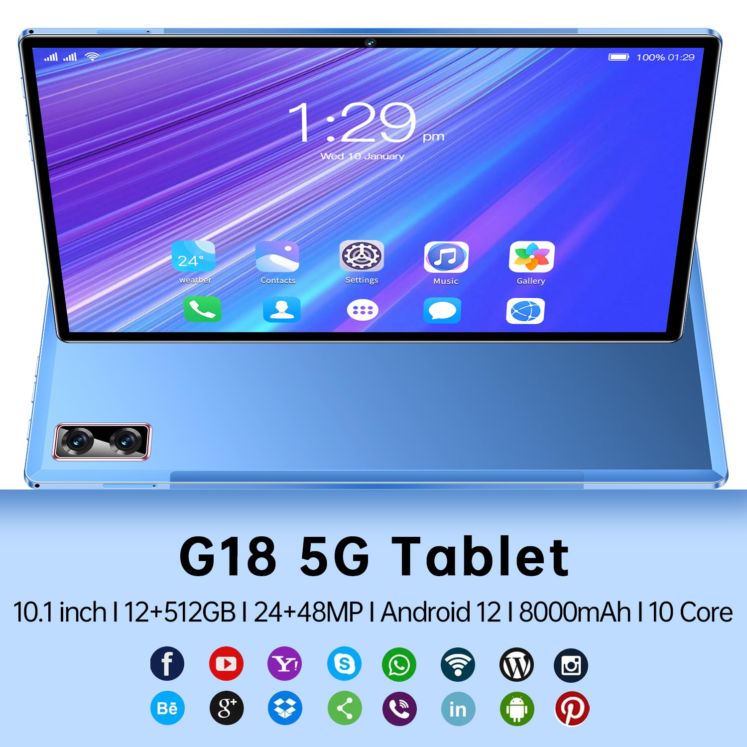 deriny G18 10 inch Android Tablet,1080p Full HD,Long Battery Life,Dual Camera,6GB RAM 128GB ROM,Dual SIM,WiFi,GPS,Bluetooth,Fire HD Kids Tablet,Widely Compatible with App(Blue)