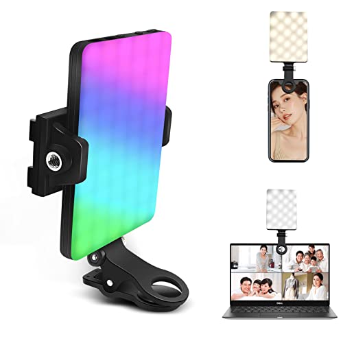 GreatLPT RGB Phone Light Clip, Cell Phone Fill Light 360° Full Color CRI 95+ Dimmable 2500K-8500K, 2000mAh Rechargeable Phone Clip Light for Selfie, Makeup, Video Conference, TikTok
