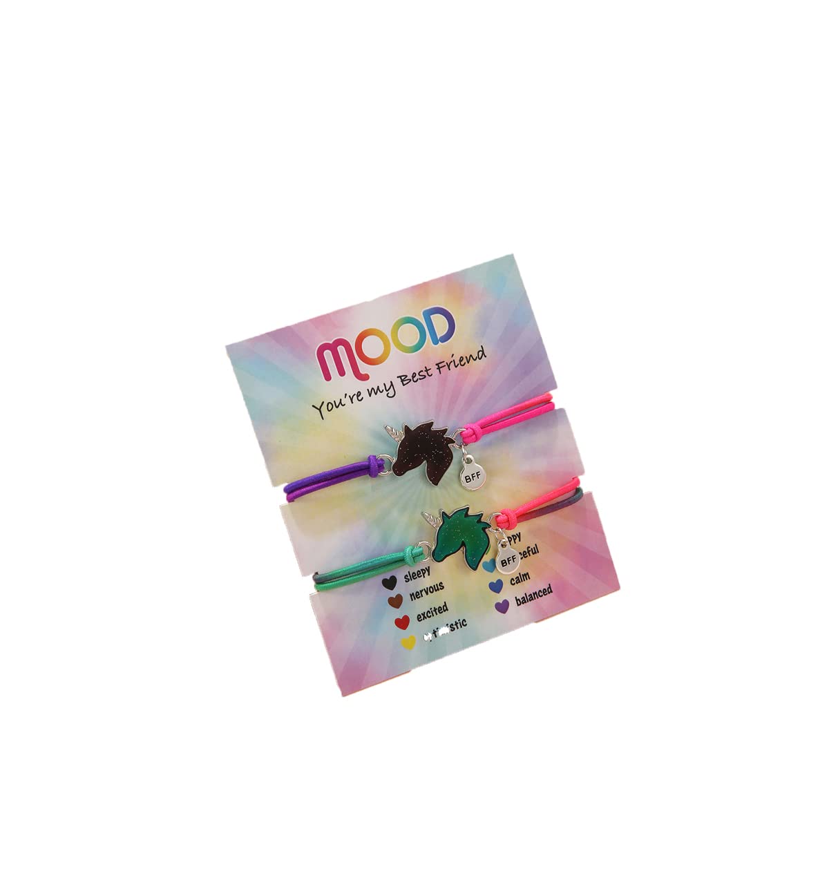COLORFUL BLING 2 Pcs Love Unicorn Mood Bracelets Set Adjustable Rope Braided Color Changing Temperature Sensing Pomise Distance Matching Couple Family Jewelry