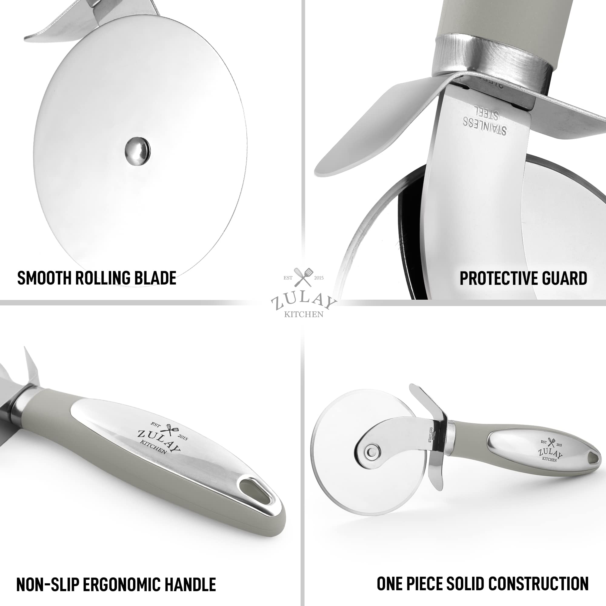 Zulay Kitchen Large Pizza Cutter Wheel - Premium Stainless Steel Pizza Slicer - Easy To Clean & Cut Pizza Wheel - Super Sharp, Non-Slip Handle & Dishwasher Friendly - Gray