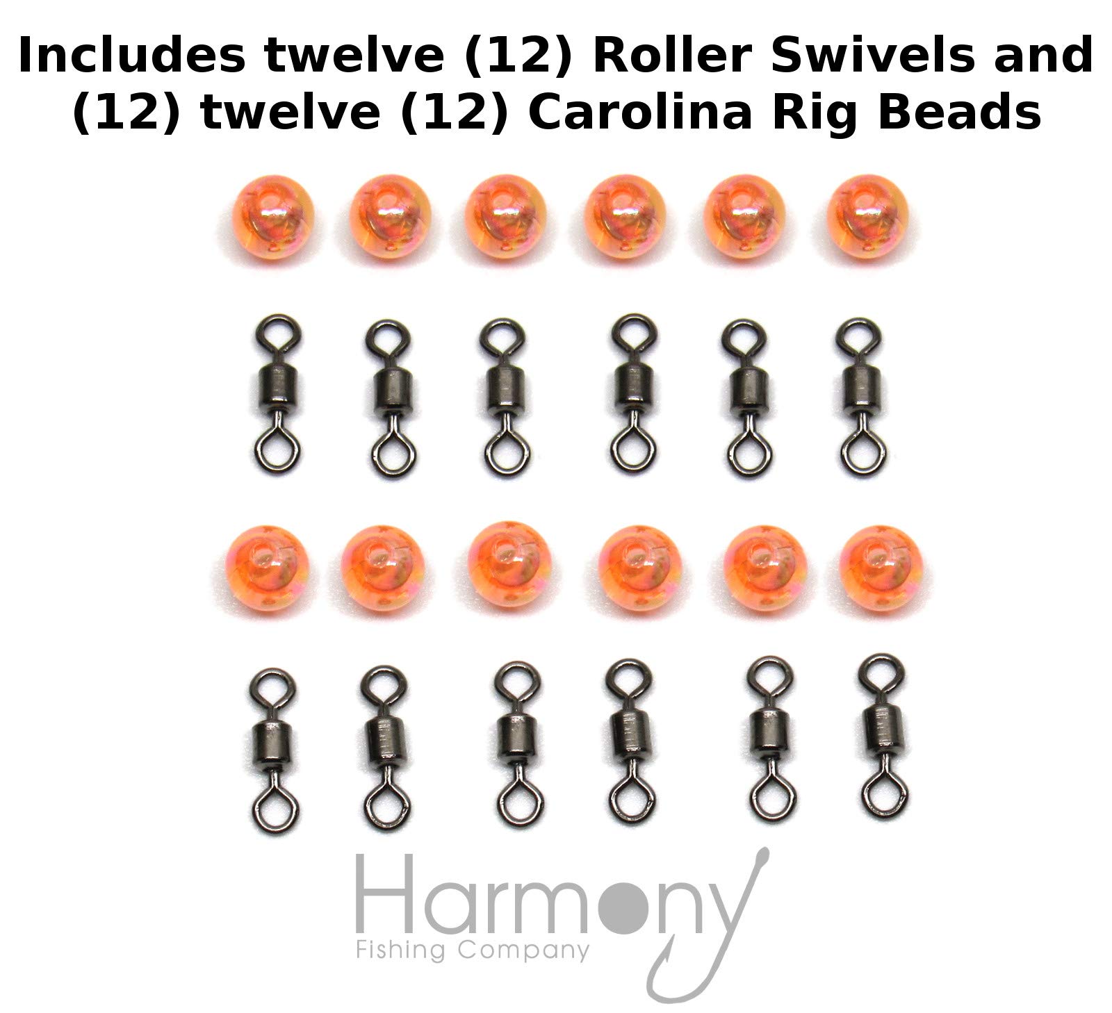 Carolina Swivel Kit (12 Pack) – 12 Roller Swivels, 12 Carolina Rig Beads for Bass Fishing