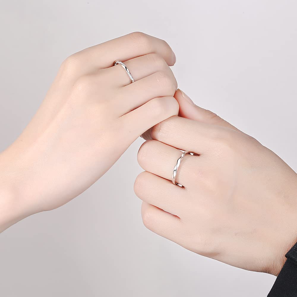 Cathay Select [New] Sterling Silver 925, Couple Rings Set, Adjustable Rings, Engagement Wedding Lovers Promise Rings